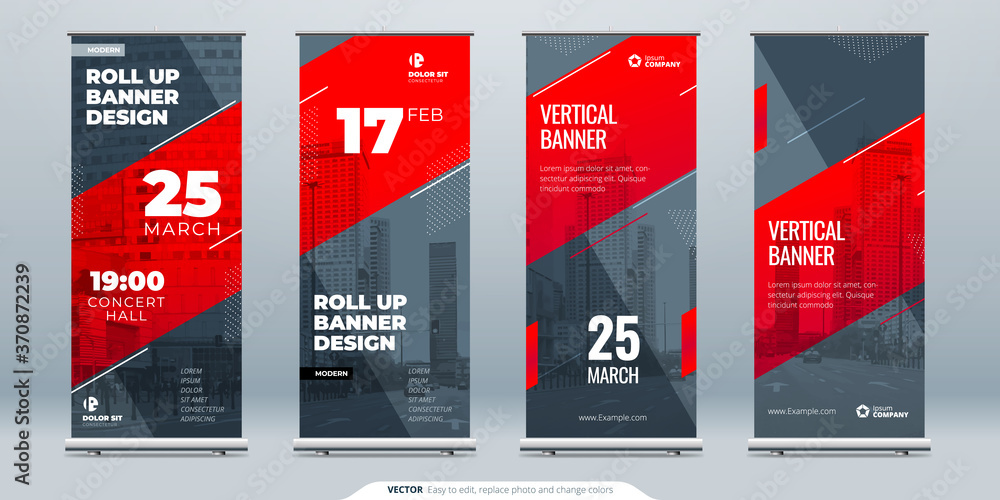 Red Business Roll Up Banner. Abstract Roll up background for ...