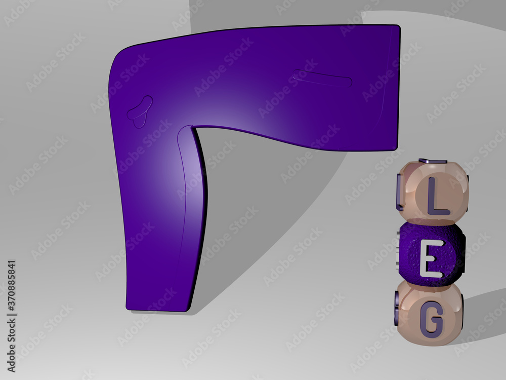 LEG 3D icon beside the vertical text of individual letters. 3D ...