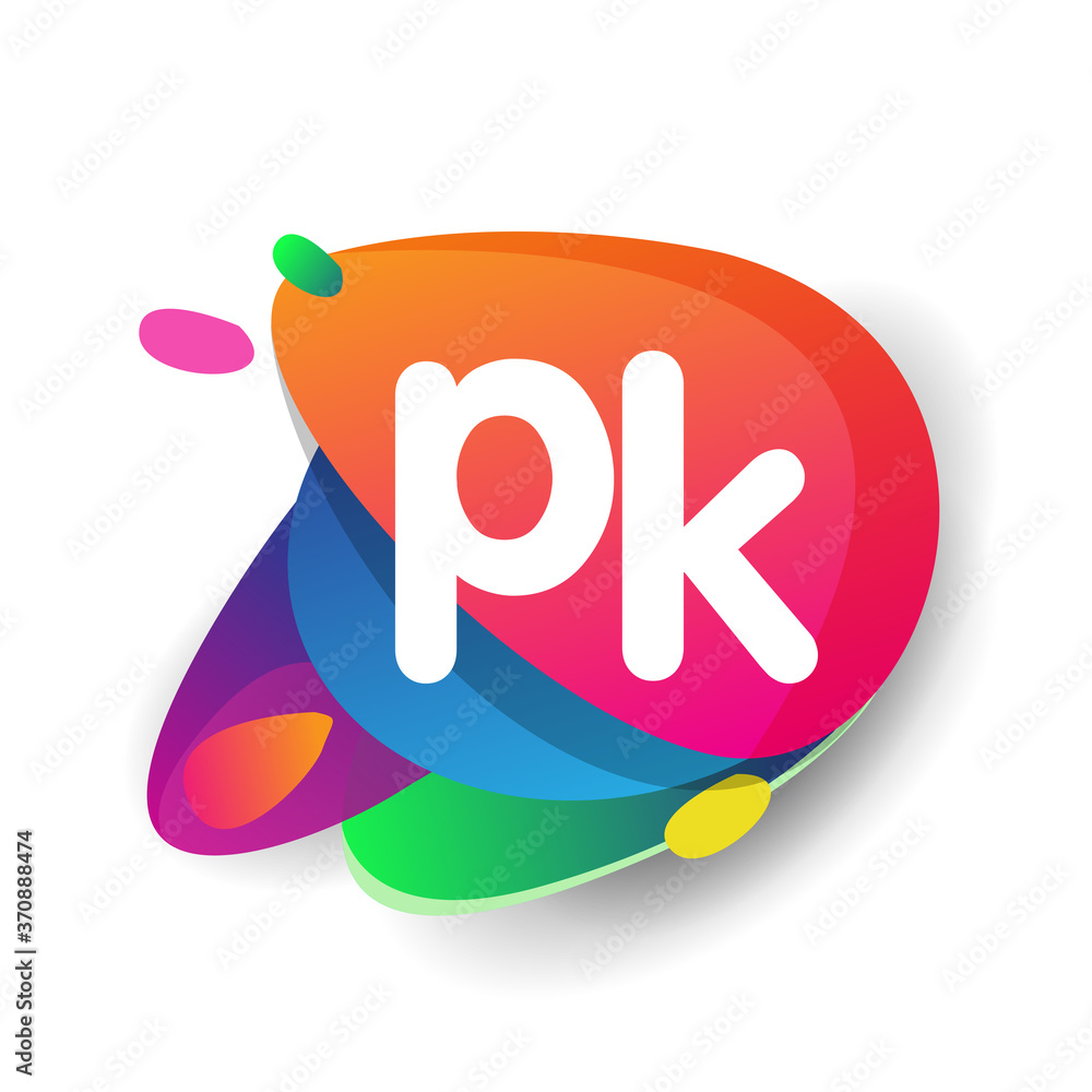 Letter PK logo with colorful splash background, letter combination logo ...