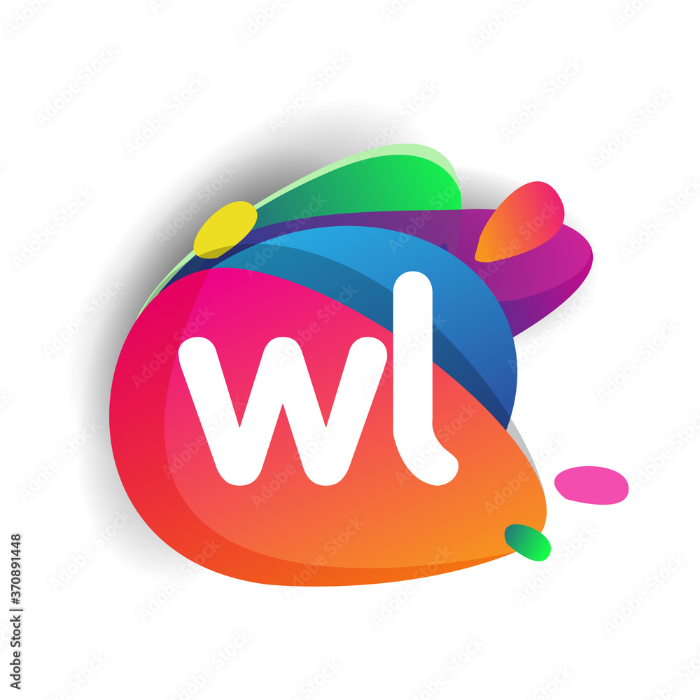 Letter WL logo with colorful splash background, letter combination logo ...
