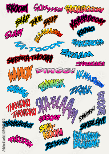 Comic Book Illustrations Onomatopoeia Sounds, Sound Effect Words Stock ...