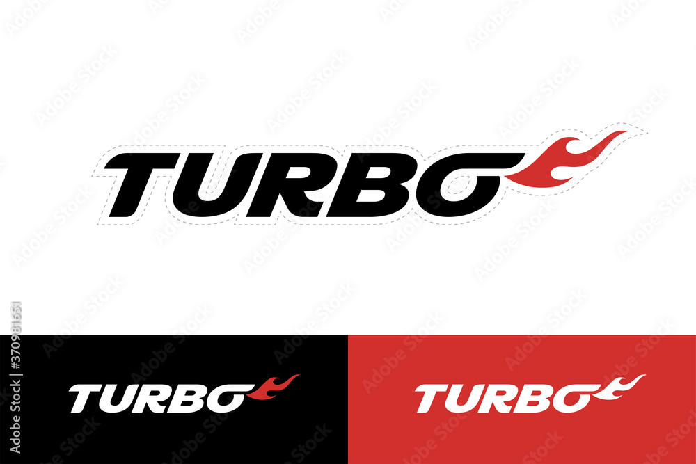 Stock-Vektorgrafik „Turbo sticker badge decal. Turbocharger text with ...