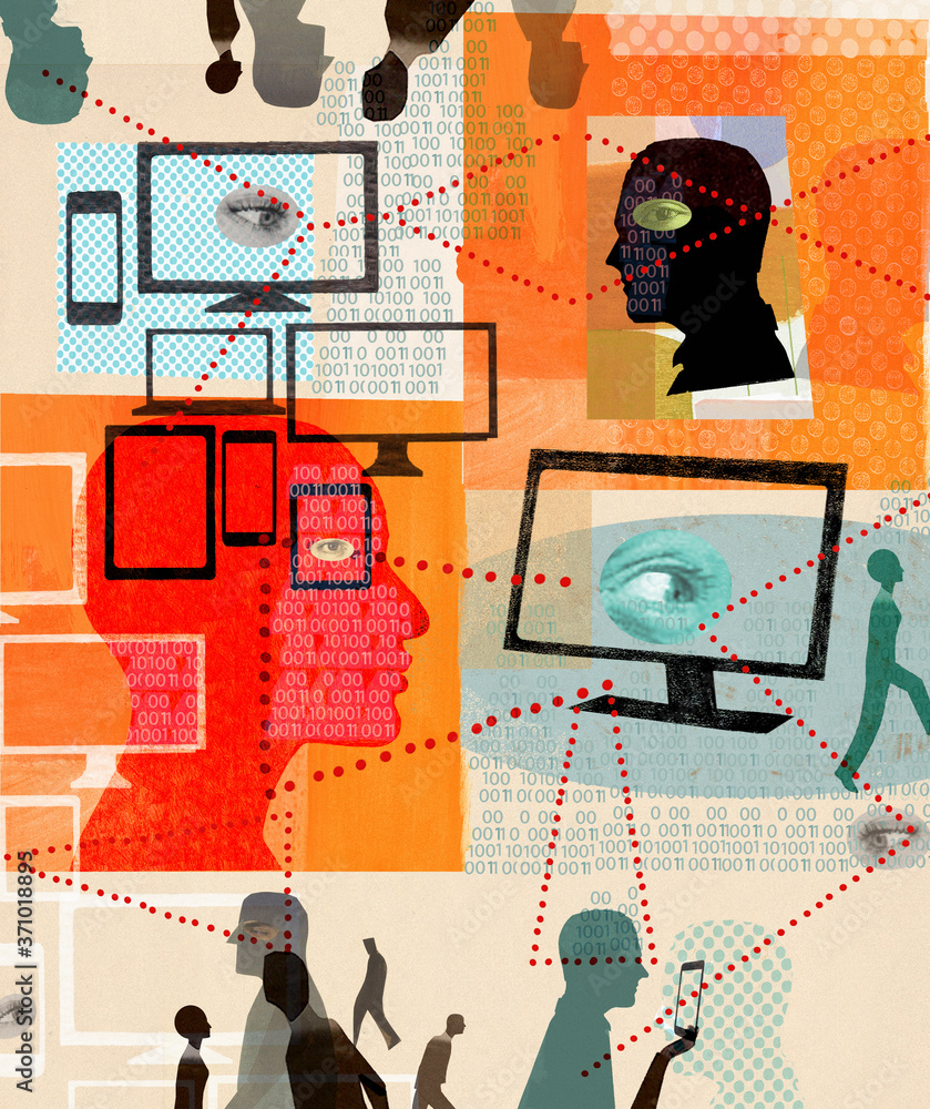 Eyes watching network of people and digital devices の Stock イラスト ...