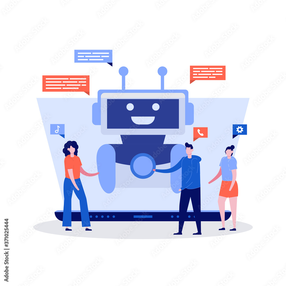Vector de Stock Chat bot concept with characters. People chatting with ...