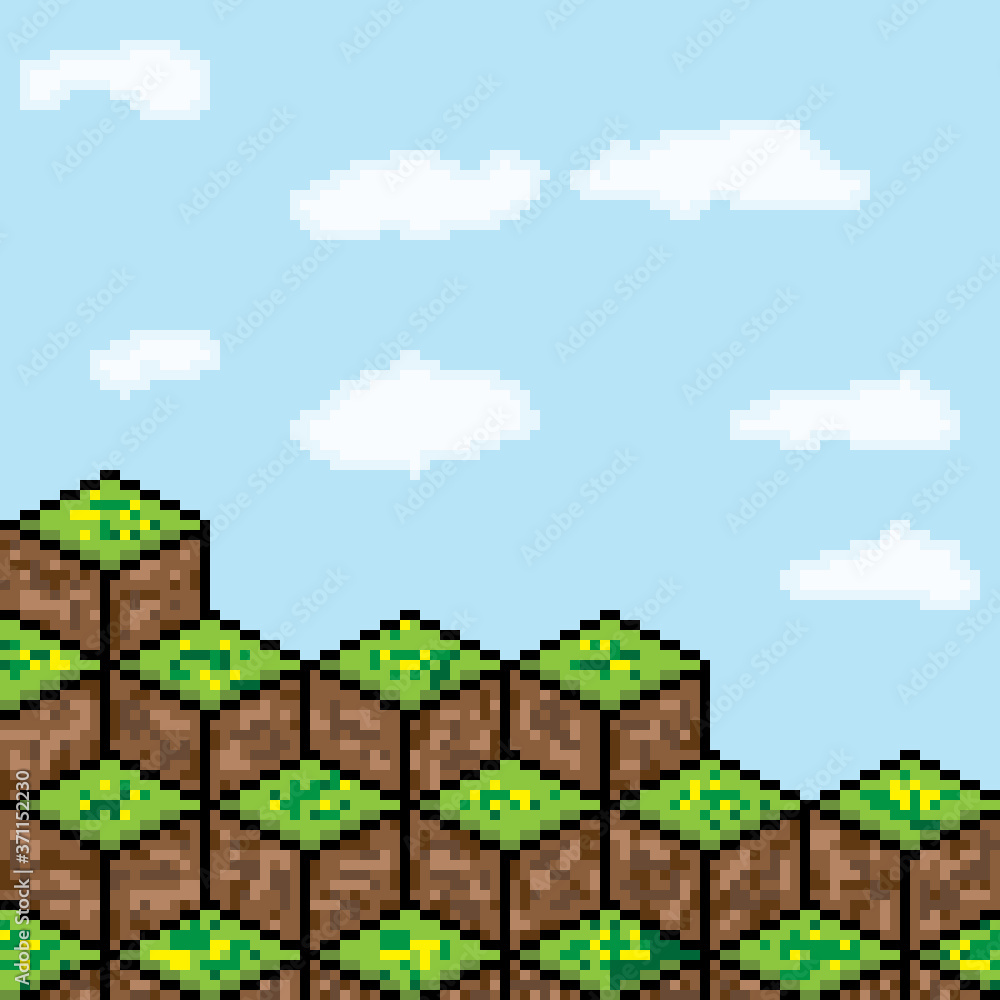 Pixel art grass and soil blocks. Vector picture. 3d pixel art. Stock ...
