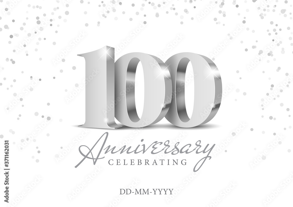 Anniversary 100. Silver 3d numbers. 100th anniversary celebration ...