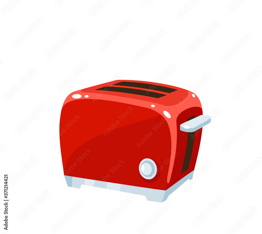 Red retro toaster. Kitchen utensil. Vector illustration cartoon vintage ...
