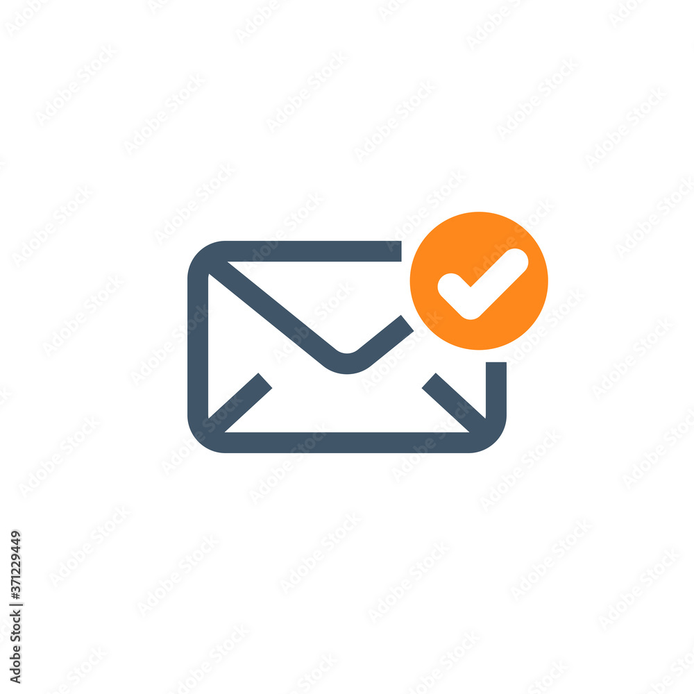 Checked email icon. Letter symbol. Received sms message. Check mark ...