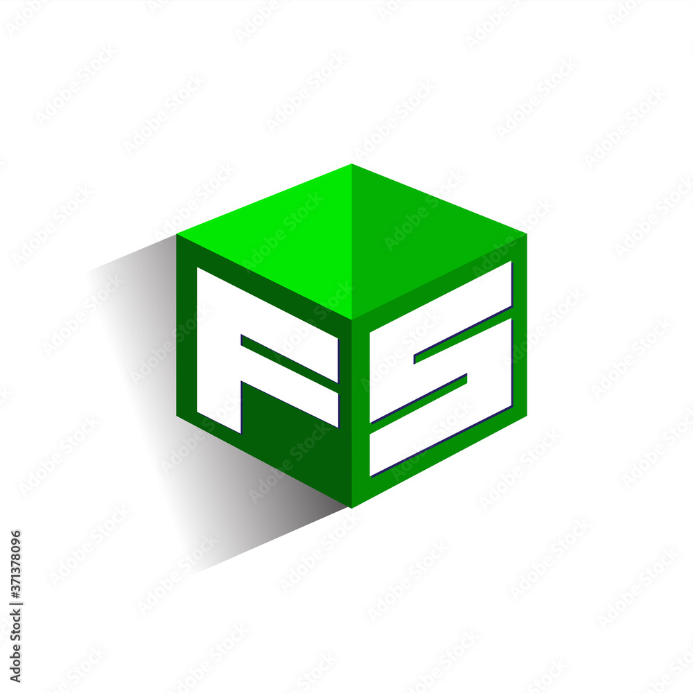 Letter FS logo in hexagon shape and green background, cube logo with ...