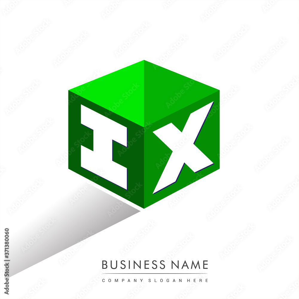Letter IX logo in hexagon shape and green background, cube logo with ...