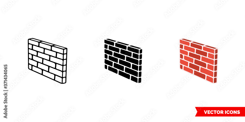 Wall icon of 3 types color, black and white, outline. Isolated vector ...