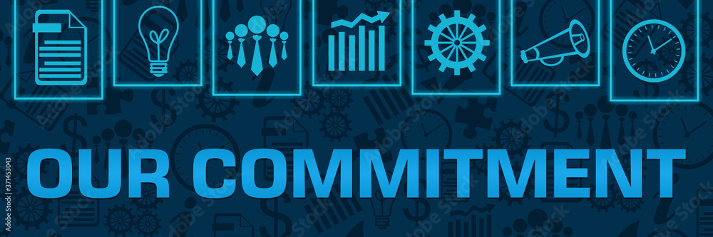Our Commitment Blue Neon Business Symbols On Top Horizontal Stock ...