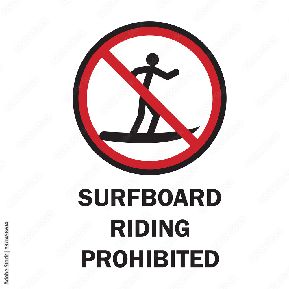 beach safety signs with surfboard riding prohibited text. vector ...