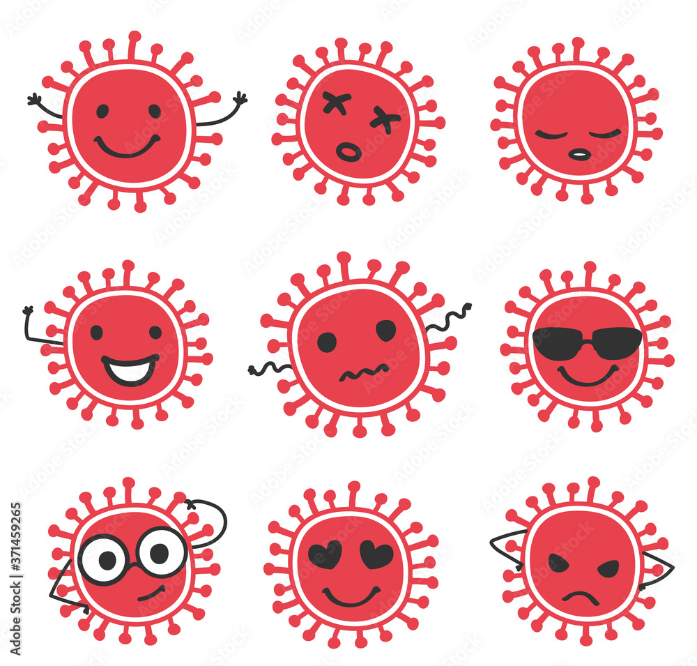 Cartoon coronavirus characters emotion set.Vector illustration of ...
