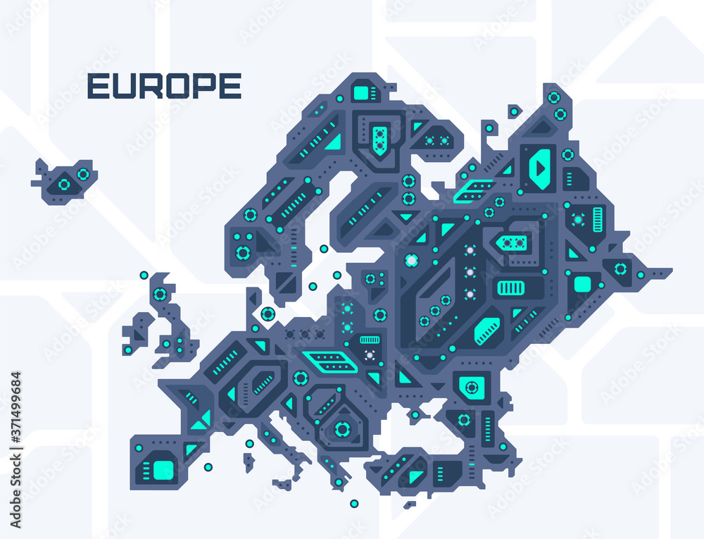 Abstract futuristic map of Europe. Mechanical circuit of the region ...