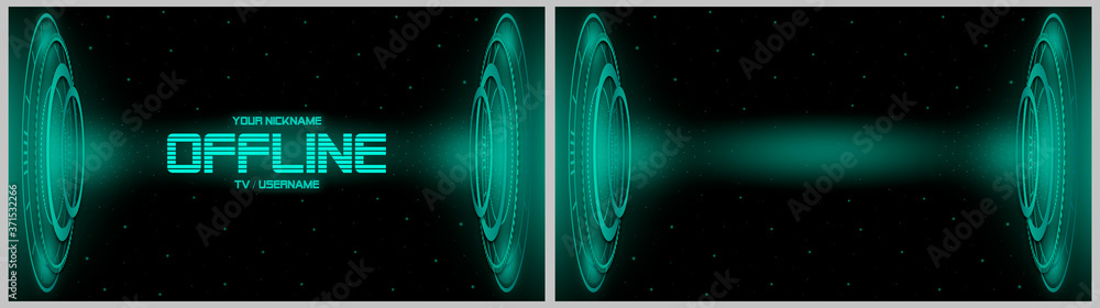 Ilustración de Stock Twitch offline hud screen banner 16:9 for stream ...