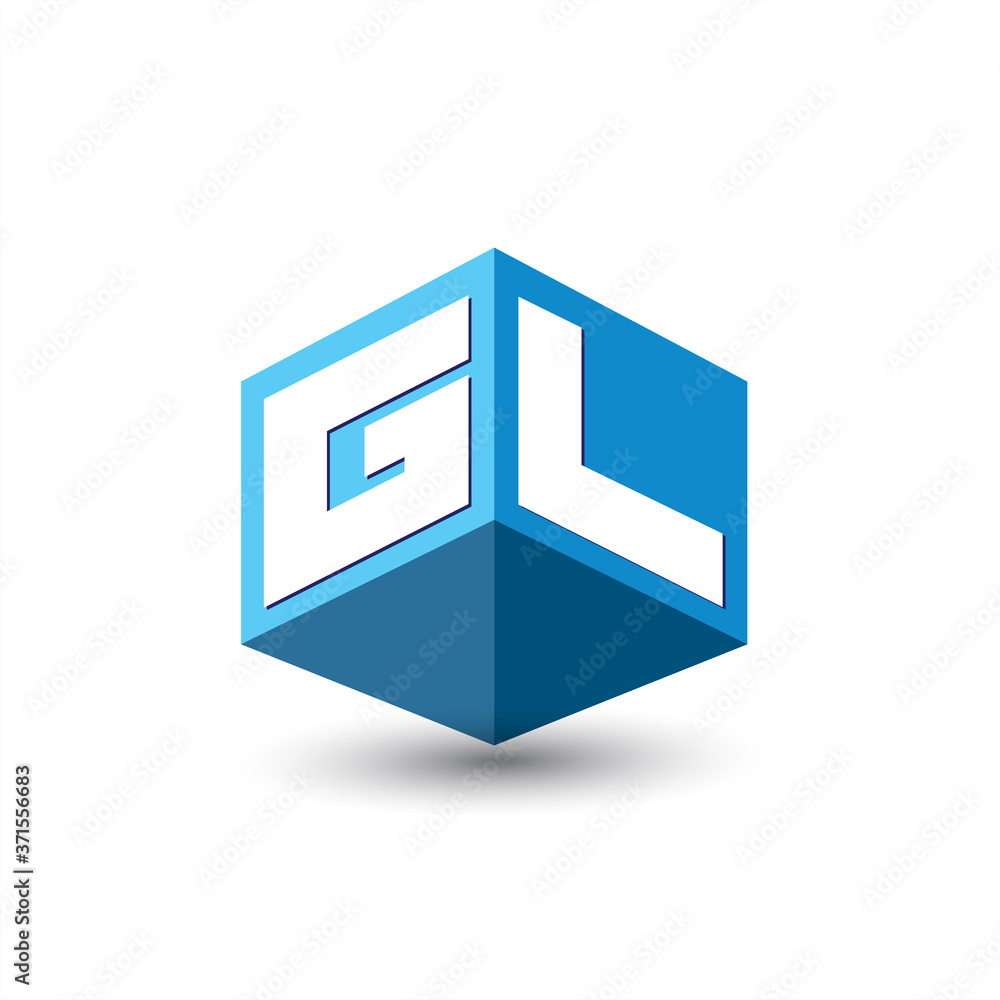 Letter GL logo in hexagon shape and blue background, cube logo with ...