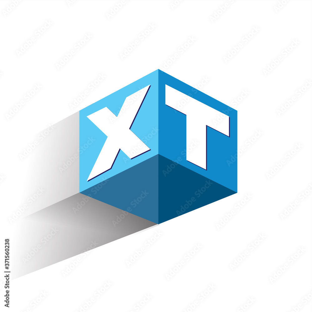 Letter XT logo in hexagon shape and blue background, cube logo with ...