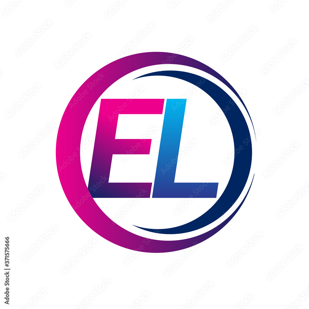 initial letter logo EL company name blue and magenta color on circle ...