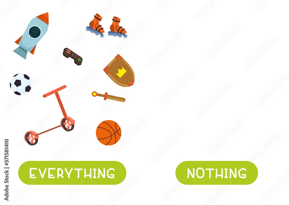 Everything and nothing antonyms word card vector template. Opposites ...