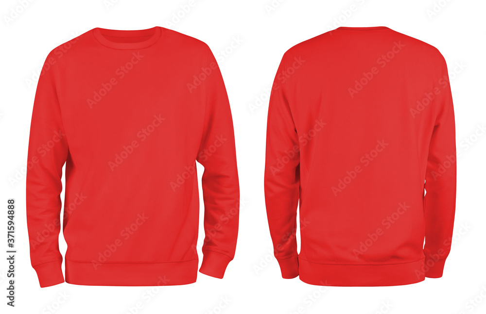 Men's red blank sweatshirt template,from two sides, natural shape on ...