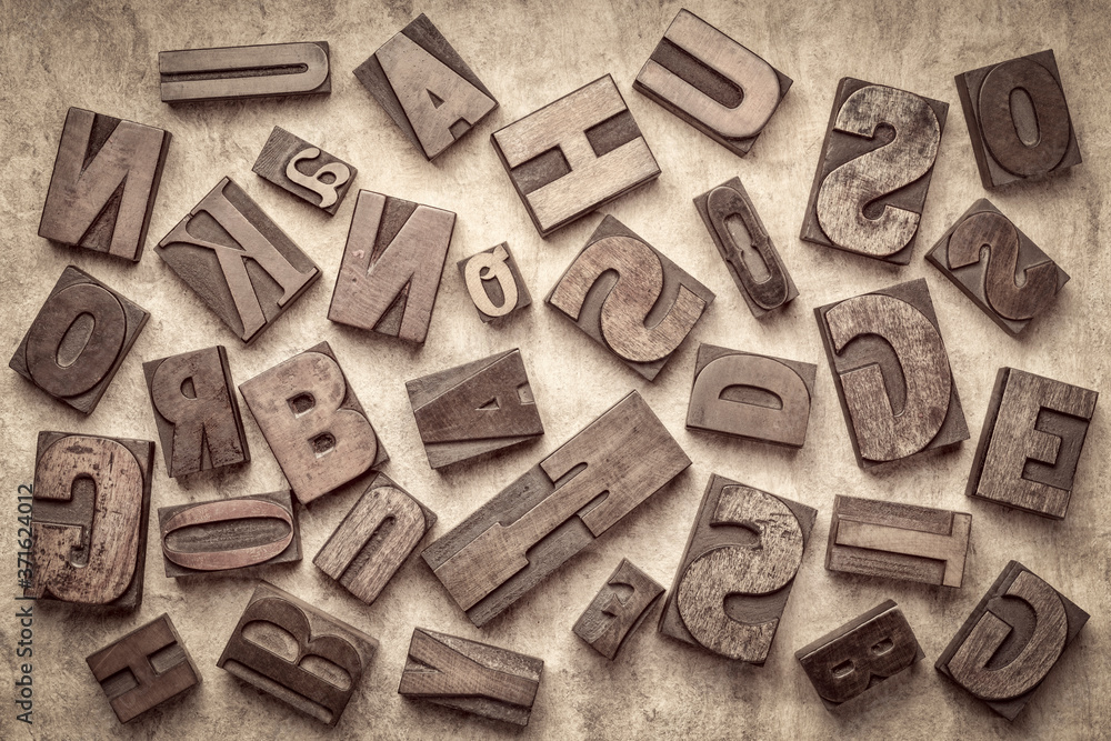 random letters overhead background - vintage letterpress wood type of ...