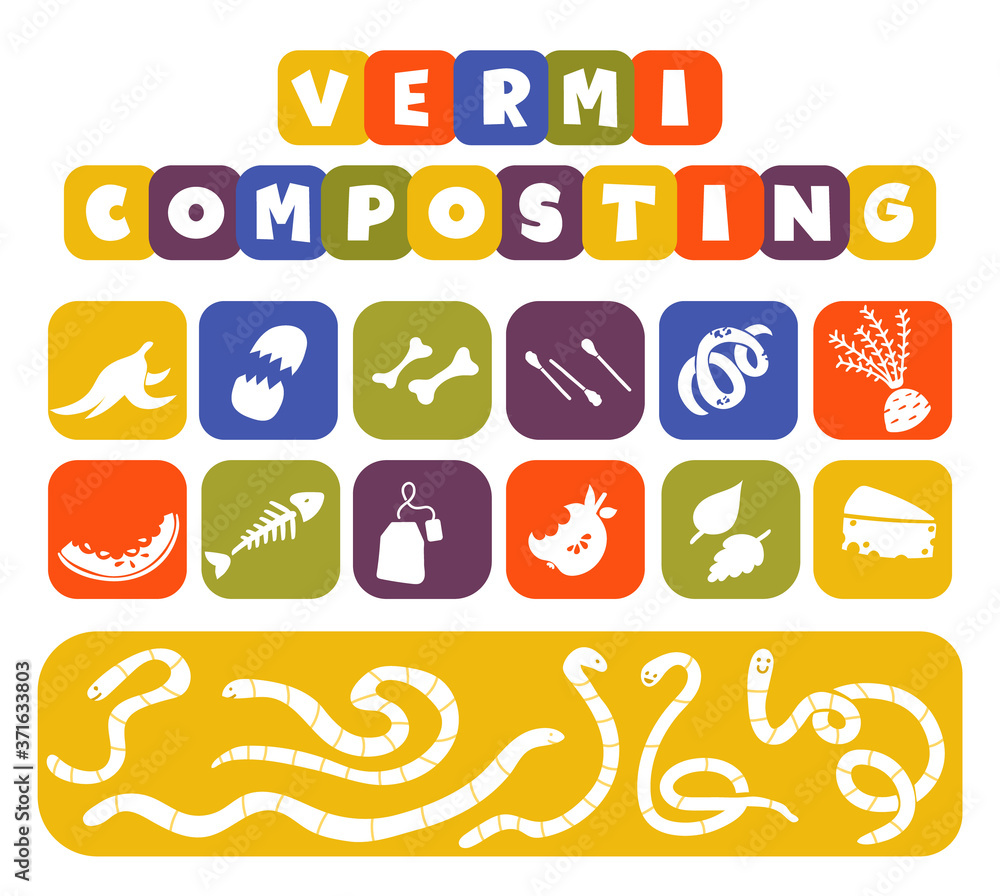 Vermicomposting hand drawn icons Stock Vector | Adobe Stock