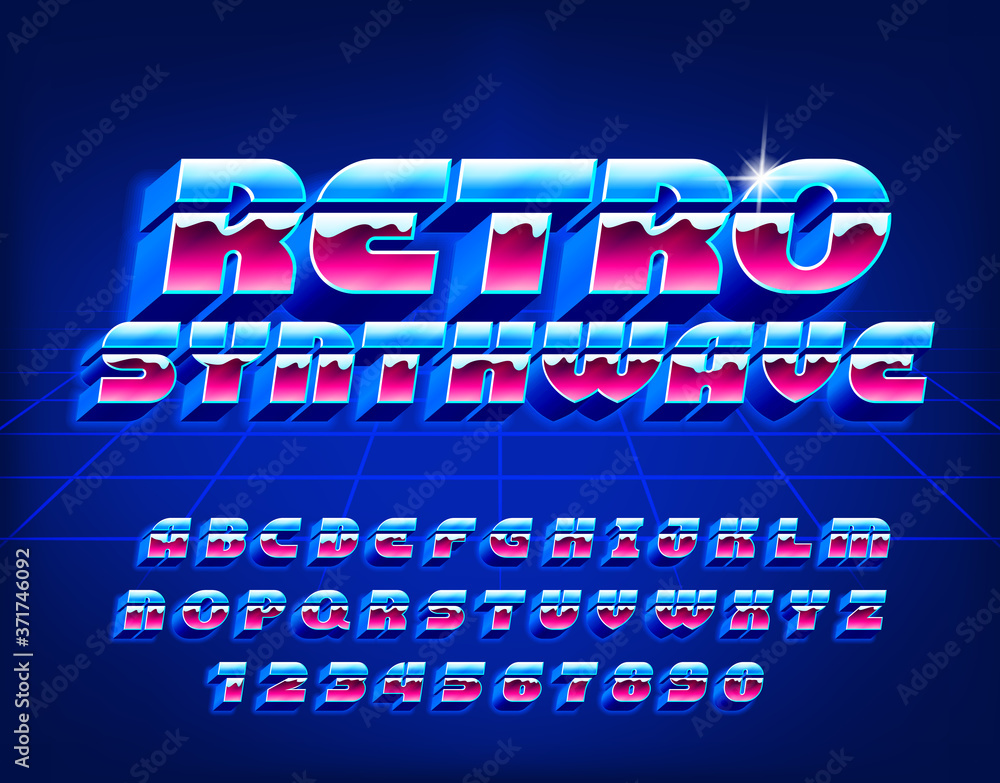 Retro synthwave alphabet font. 3D letters, numbers and symbols in 80s ...