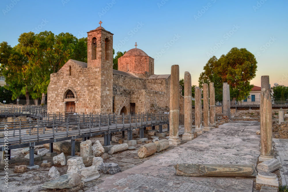 Historical ruins and columns of earlz Byzantine Chrysopolitissa church ...