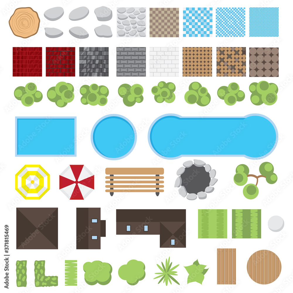 Collection of landscape design elements vector illustration. Landscape ...