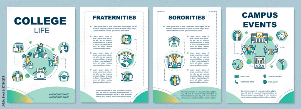 College life brochure template. Fraternities and sororities. Flyer ...