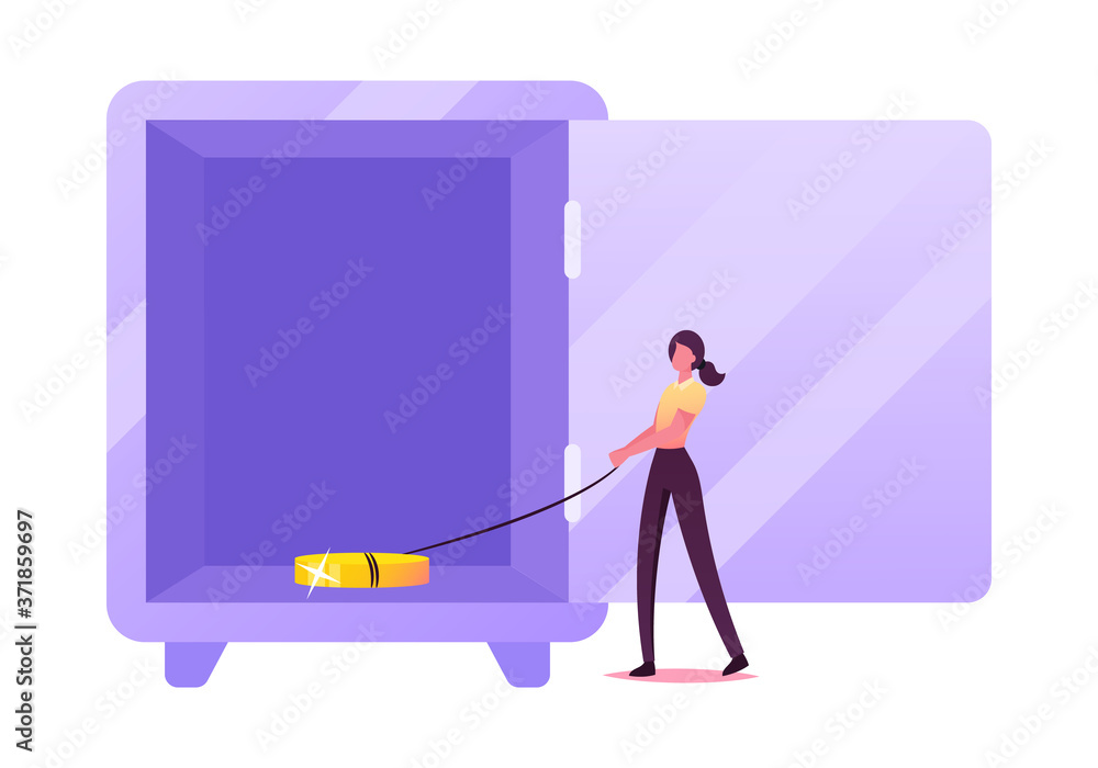 Pauperization, Capital Safety. Tiny Female Character Stand at Huge Safe ...
