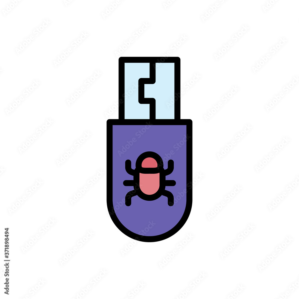USB drive cyber attack icon. Simple color with outline vector elements of hacks icons for ui and ...