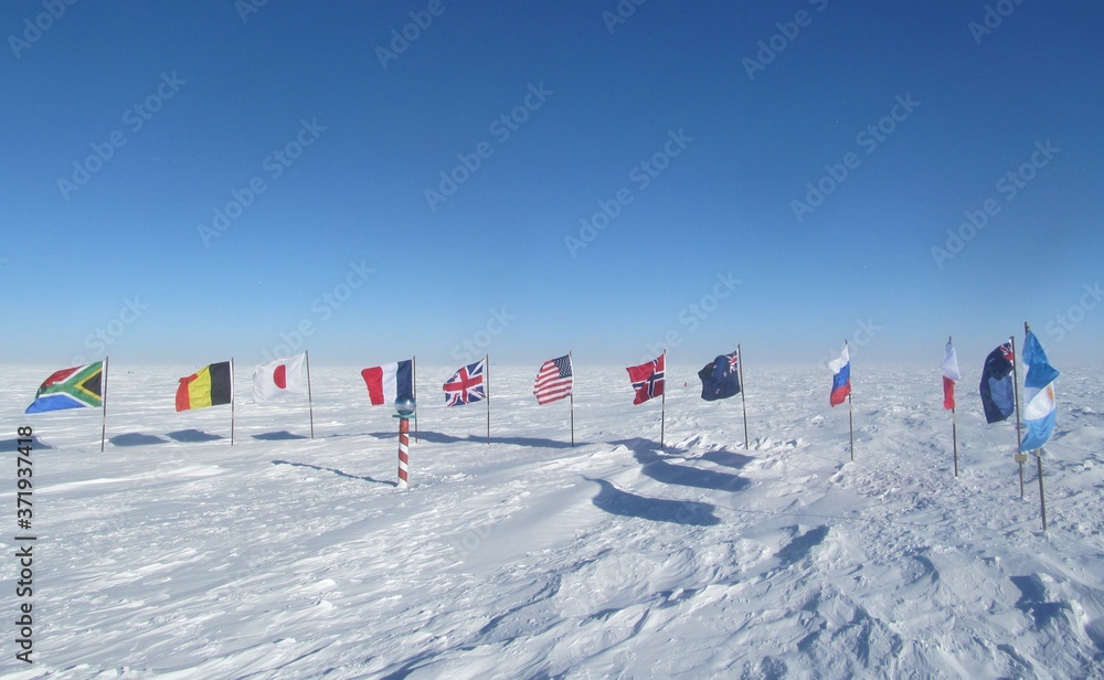 Ceremonial South Pole, Antarctica, Antarctic Treaty Nation Flags - 2014 ...