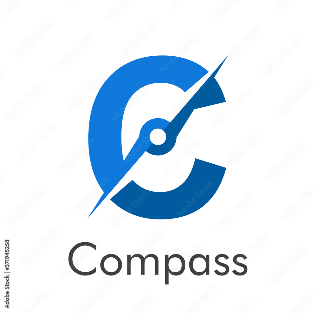 Letra inicial C con flecha como logotipo de brújula en color azul con ...