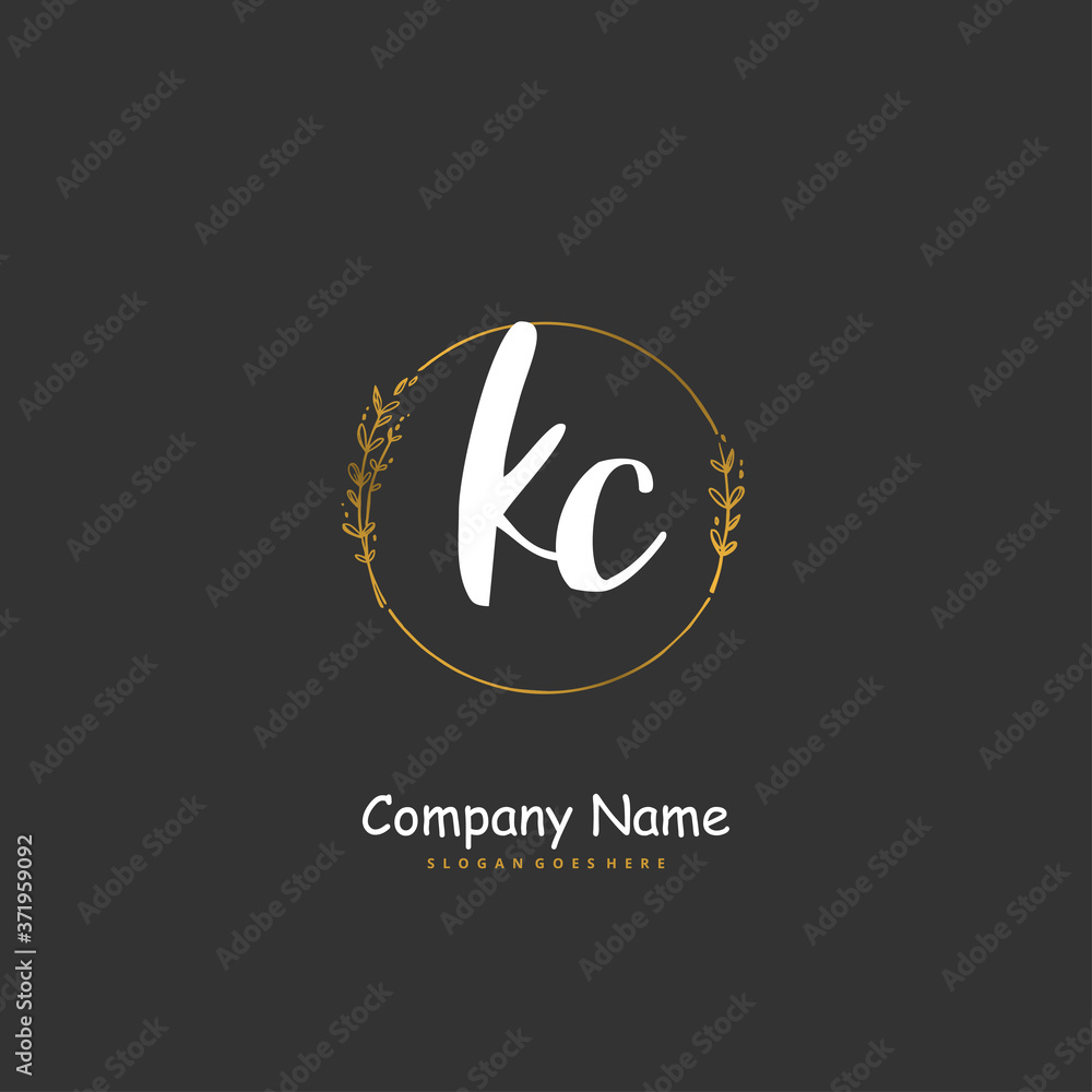 K C KC Initial handwriting and signature logo design with circle ...