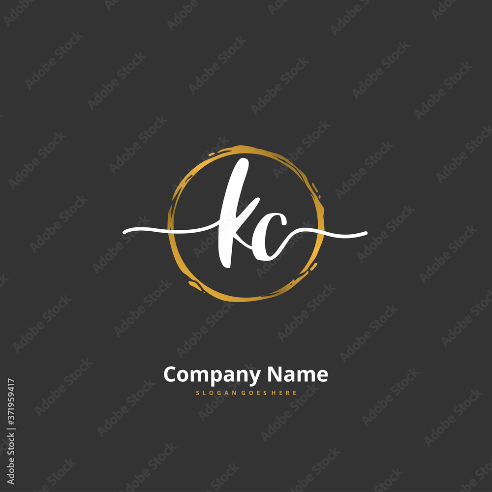 K C KC Initial handwriting and signature logo design with circle ...