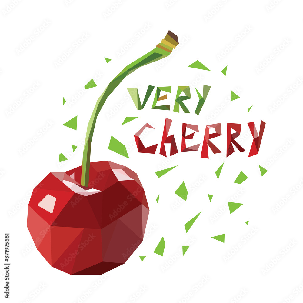 Low poly red cherry on white background. Poligonal vector illustration ...