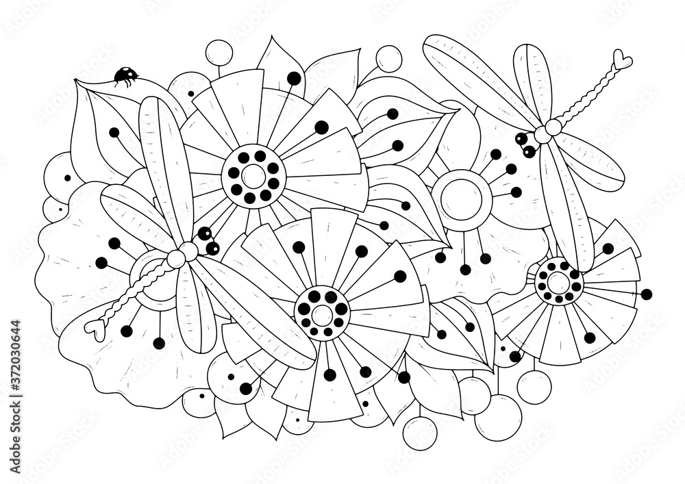 Horizontal coloring page for children and adults. Vector illustration ...