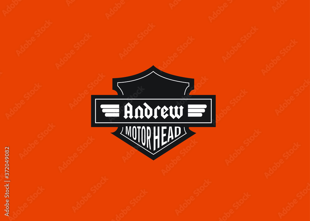 Andrew Name Art Motor Head Theme Design Black and White Emblem with ...