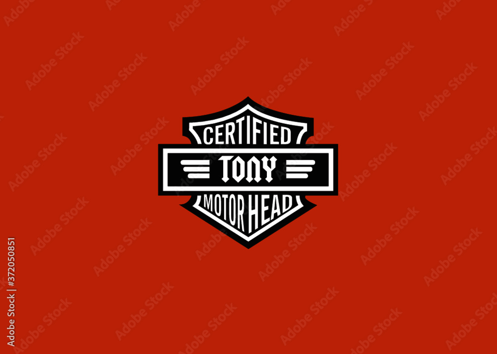 Tony Name Art Motor Head Theme Design Black and White Emblem with ...
