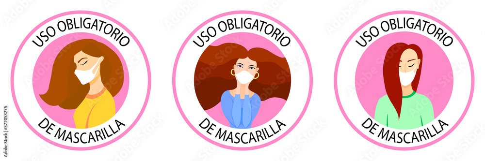 Spanish text: "Uso obligatorio de mascarilla". Translation: Wearing ...