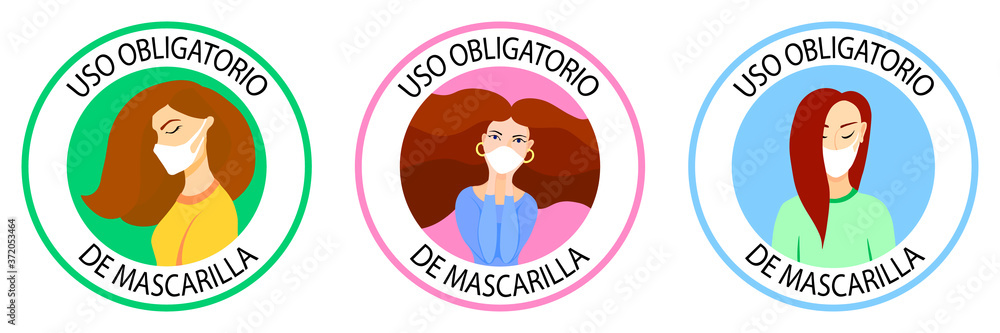 Spanish text: "Uso obligatorio de mascarilla". Translation: Wearing ...