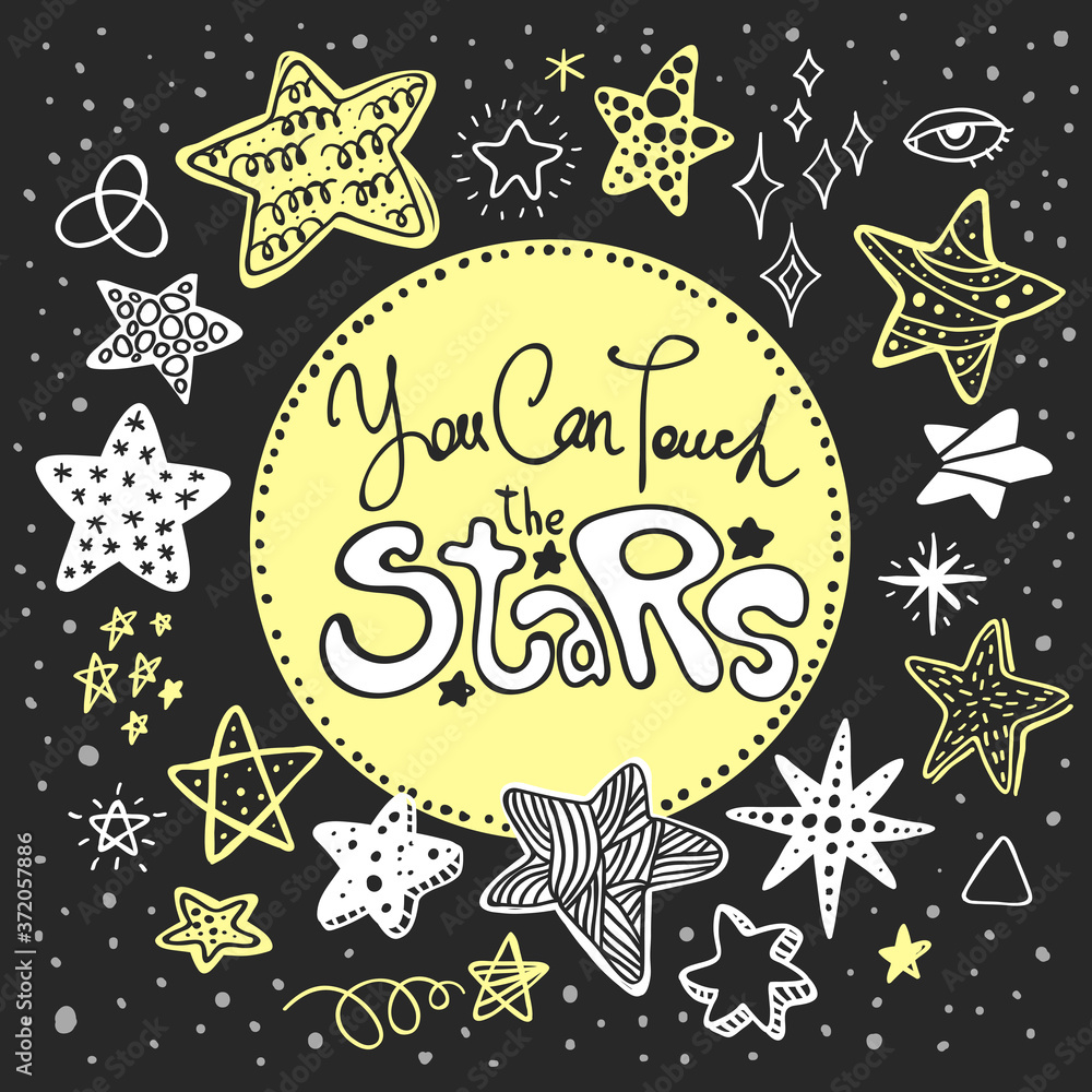 Vector set with hand drawn cartoon stars. Good for birthday invitation ...