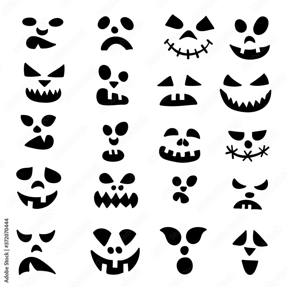 Pumpkin faces. Halloween evil devil face. Scary smile mouth, spooky ...