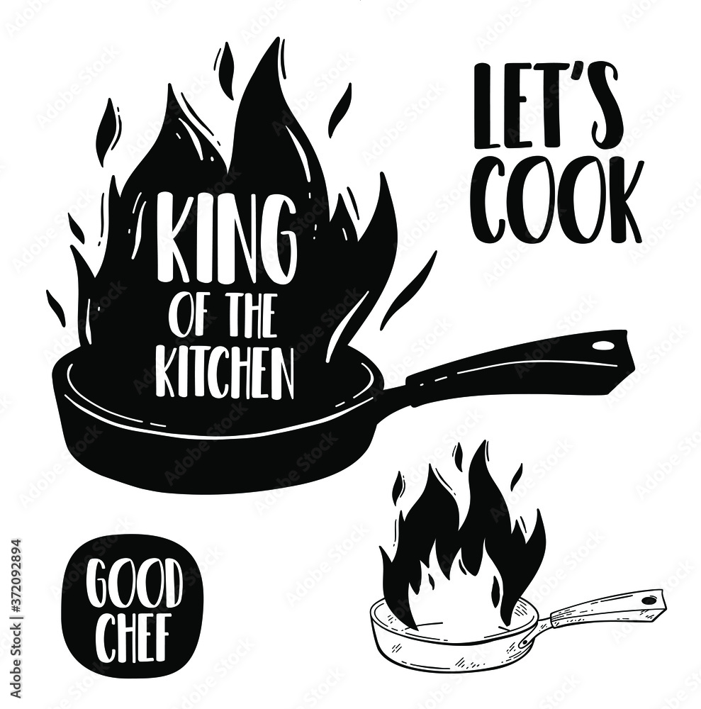 Vintage poster, logo. Cook poster template with frying pan. Vector ...