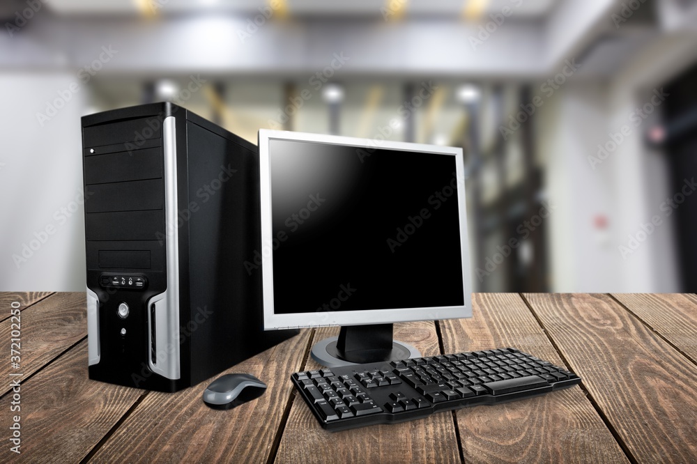 Classic desktop computer with a monitor on the desk Stock Photo | Adobe ...