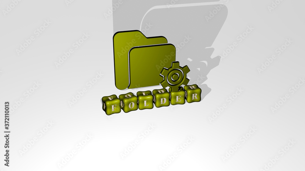 FOLDER 3D icon object on text of cubic letters, 3D illustration for ...