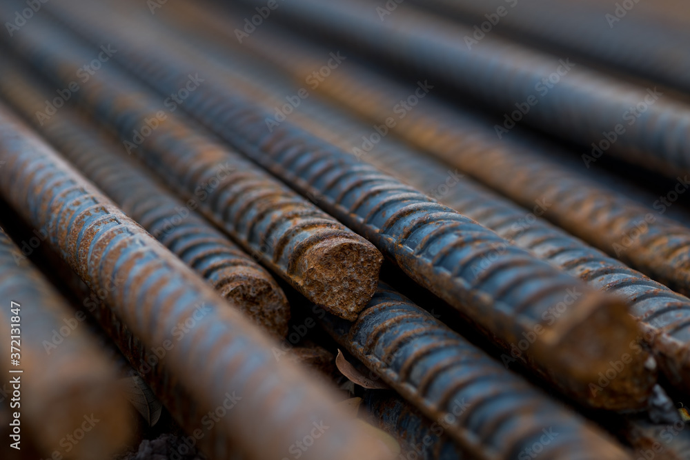 Steel background, construction irons for building, stack of ribbed ...