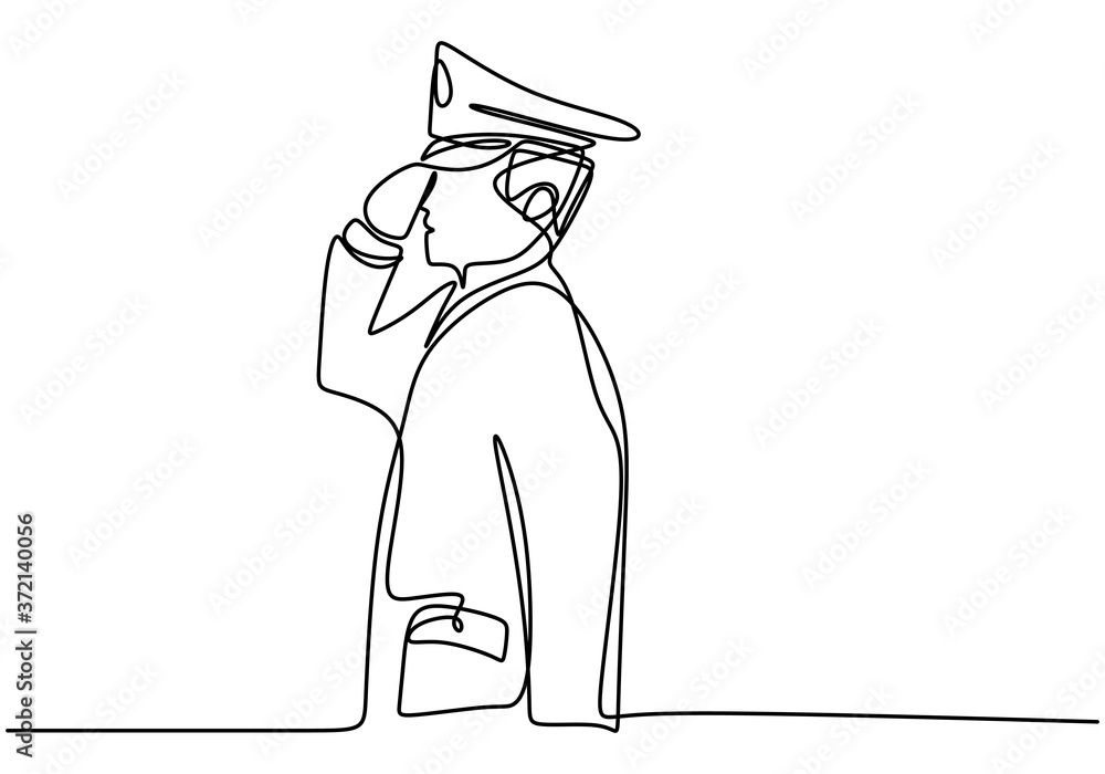 Continuous one single line drawing of a police major. Police officer ...